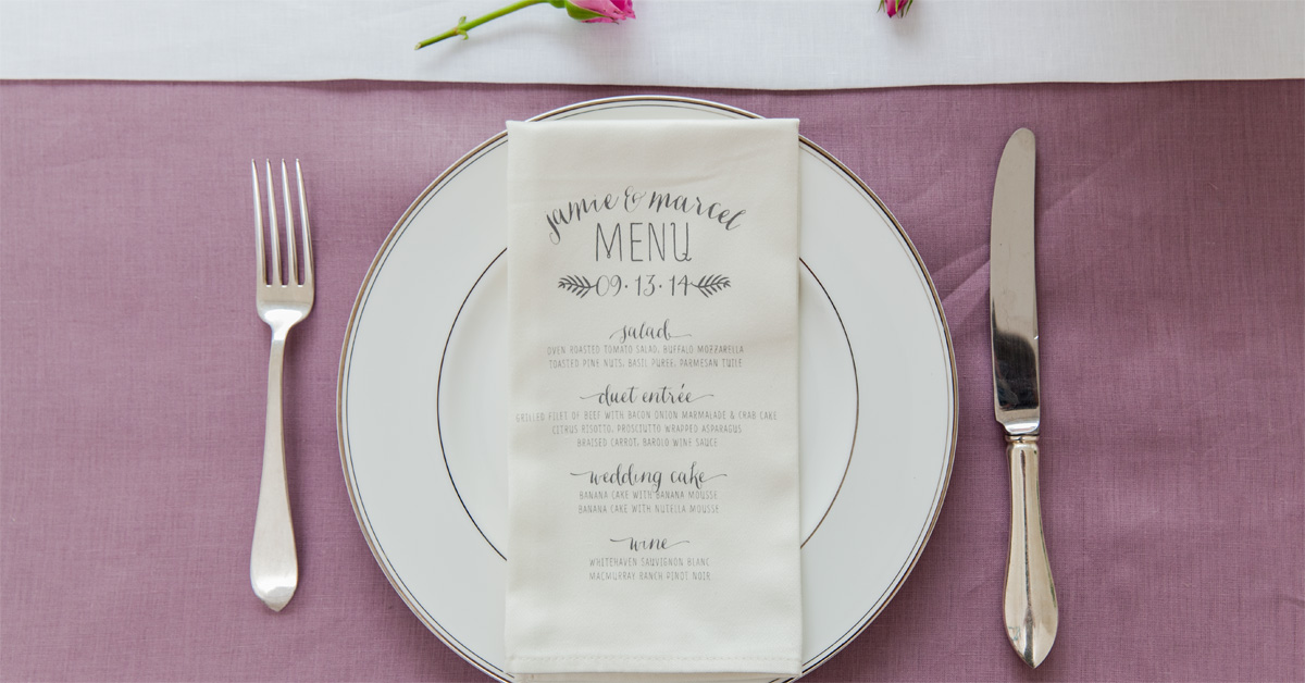 Wedding-menu-printed-on-napkin-FB - Huddleson Linens - Blog